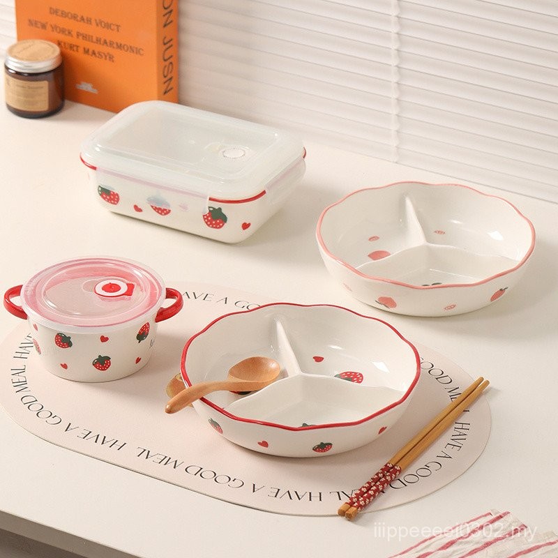 Ceramic Deepened Compartment Lunch Box with Lid Reduced Fat Three ...