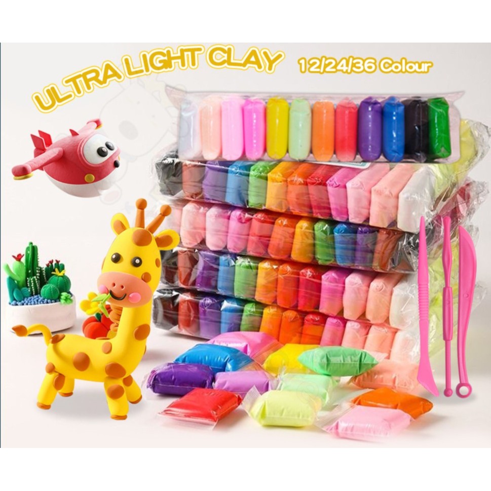 12/24/36 Colors Super Light Clay Non-Toxic Ultralight DIY Air Dry Clay Set Butter Slime ...