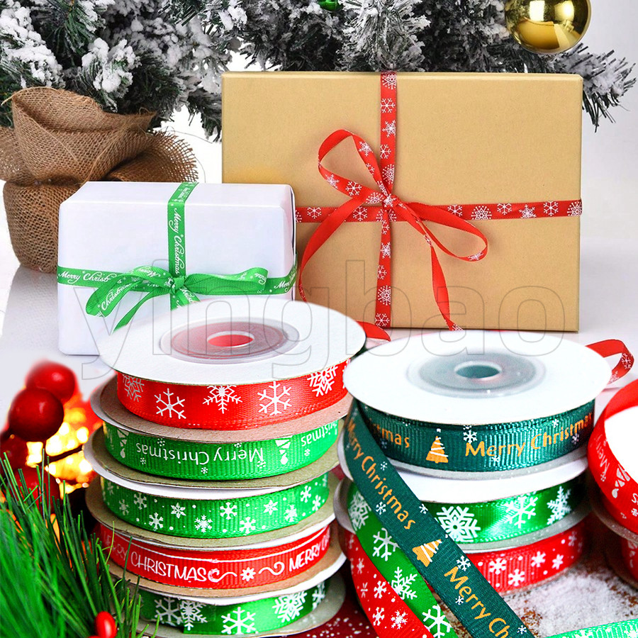 22M/Rolls Christmas Ribbon,Merry Christmas Gift Wrapping Satin Ribbons ...