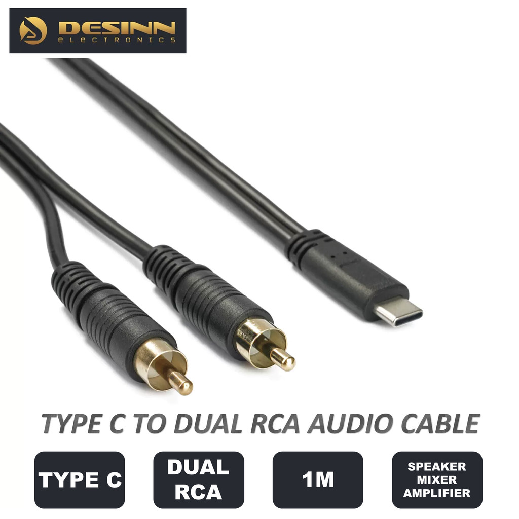 USB Type C to Dual RCA Cable Splitter Adapter 1m for Smartphone Home ...