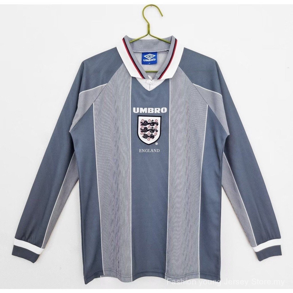 1996 England jauh lengan panjang retro bola sepak bola sepak jersey ...