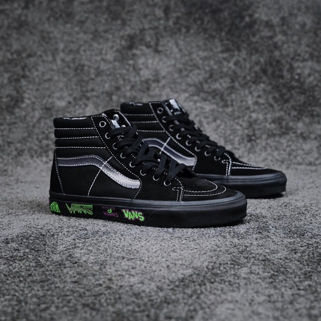 Clearance Sales Vans SK8-Hi Black Knight personality green letters ...