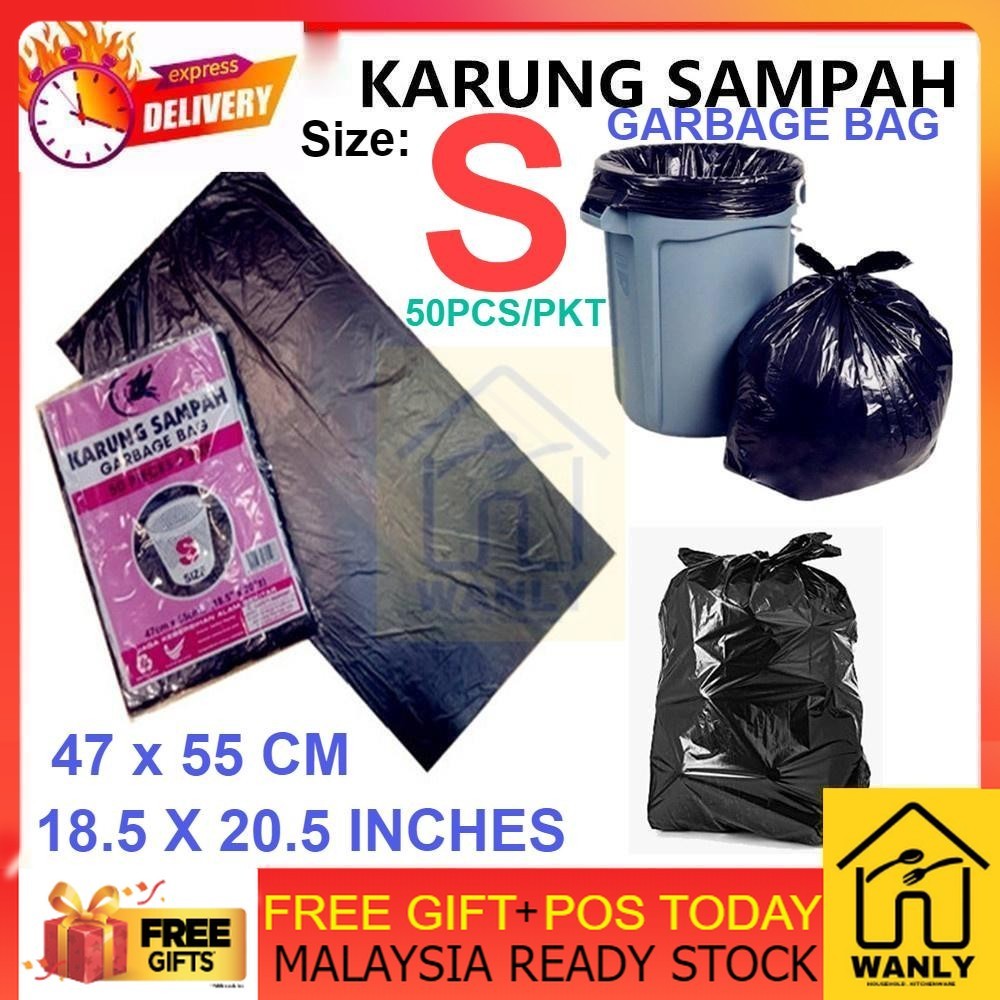 SIZE S 47X55INCHES BLUE/BLACK Garbage Plastic Bakul Sampah Rubbish Bag ...