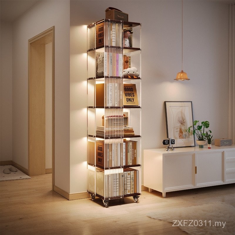 Acrylic Side Multi-Layer Bookcase TV Movable Shelf Solid Wood Living ...