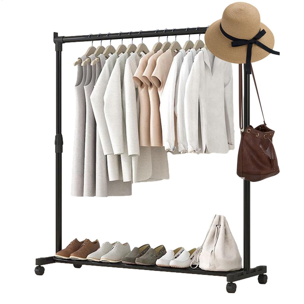 Telescopic Clothing Rack Heavy-Duty Metal Garment Rack On Wheels ...