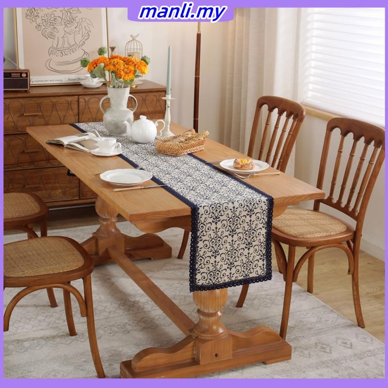 Flash Sale Retro Blue White Porcelain Table Runner Cotton Linen Lace ...