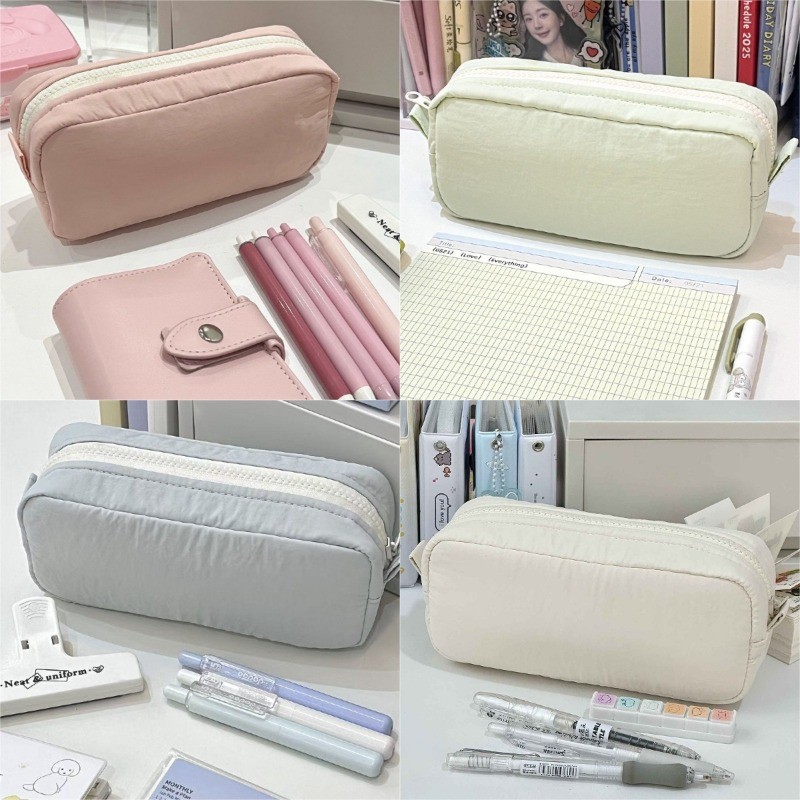 Simple Solid Color Square Pencil Case Large Capacity Classified Storage ...