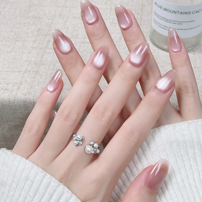 100%handmade Artificial Nail Solid Color Cat Eye Short Model Fake Nail ...