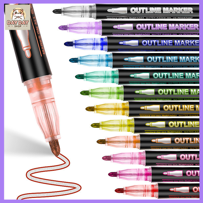 COD Kit 8/12 /24 Outline Marker Pen Metallic Double Line Art Contour ...