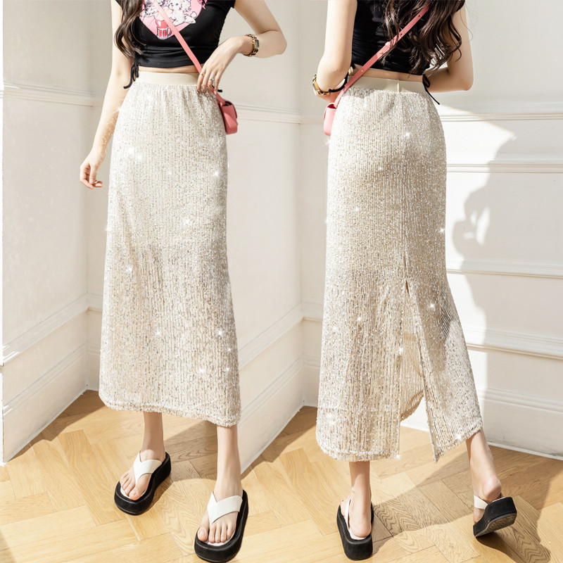 Skirt Back Slit Sequined skirt Women Design Niche Slimmer Look Straight ...
