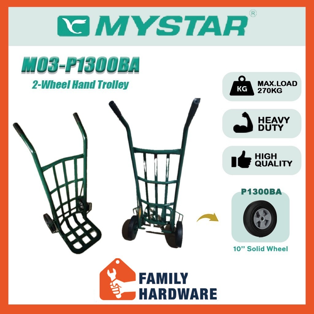 MYSTAR M03-P1300BA Heavy Duty Two Wheel Hand Trolley With Solid Wheel ...