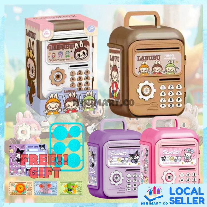 FREE GIFT!! Labubu The Monster Piggy Bank with Key Lock Coins Box Gift ...