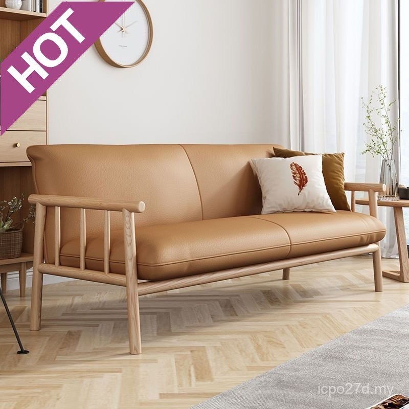 Zsr sofa seni kulit gaya Jepun, ruang tamu pangsapuri kecil, semua kayu ...