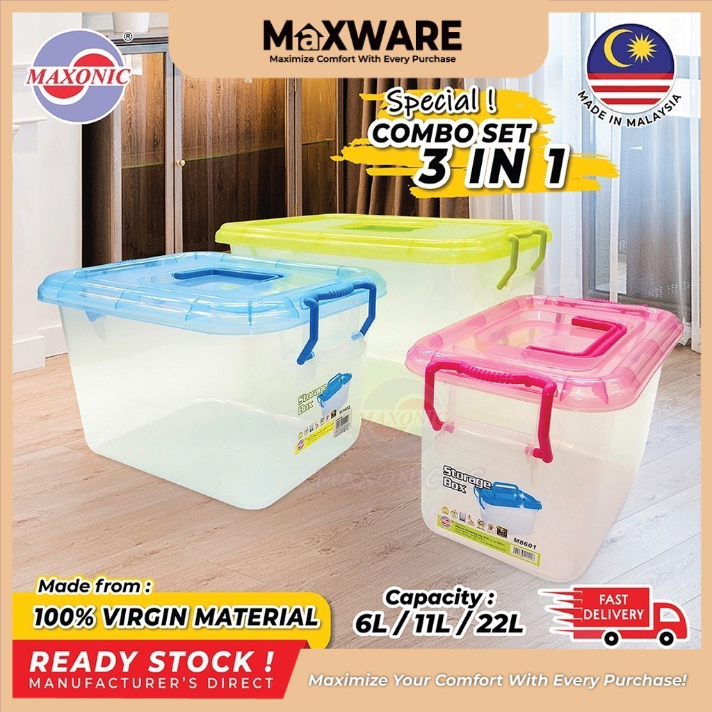 Maxware 3 In 1 Combo Set 6/11/22 Litre Multipurpose Storage Box With ...