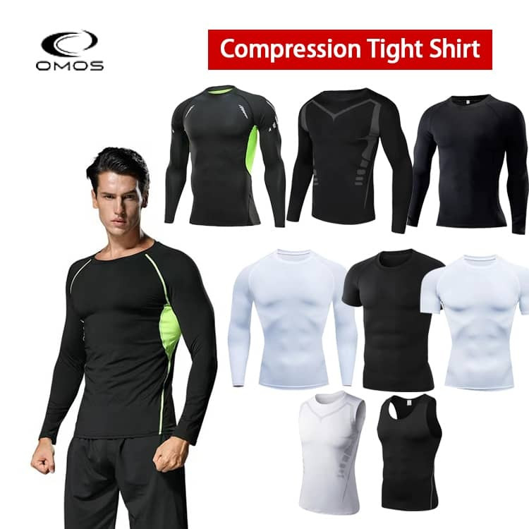 OMOS Baju Tight Shirt Men Compression Fitness GYM Workout Sport Baju ...