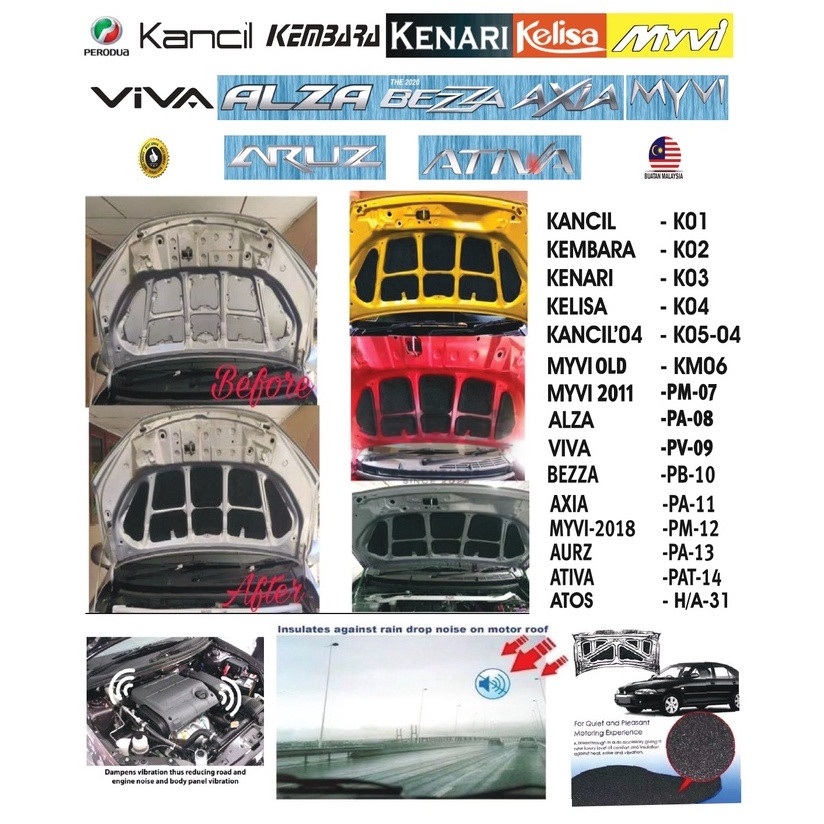 Perodua Bonnet Cover Sponge Foam Mat Sound Proof Vibration Span Bonet ...