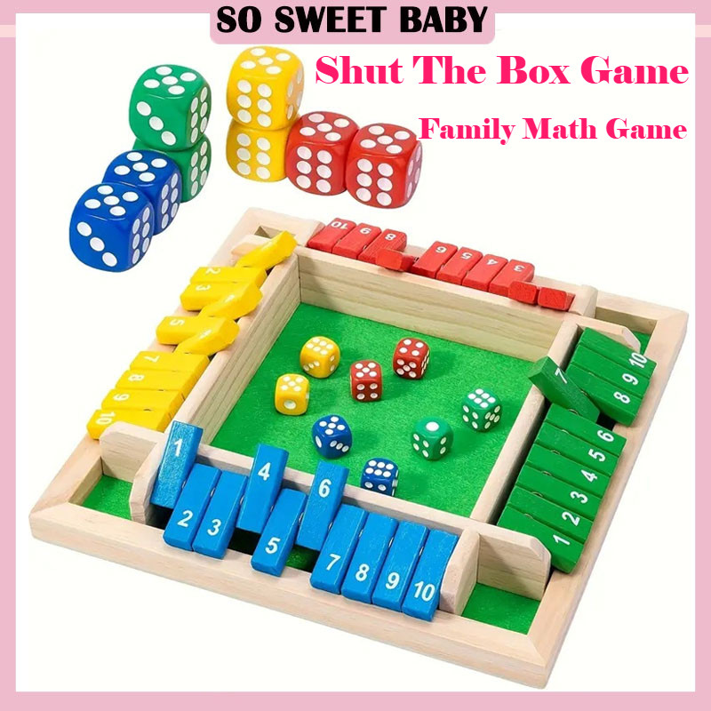 Shut The Box Game Board Games for Kids Family Large Wooden 2-4 Players ...