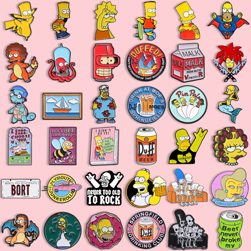 42 Styles Simpsons Animation Series Enamel Brooch Fashion Clothing ...