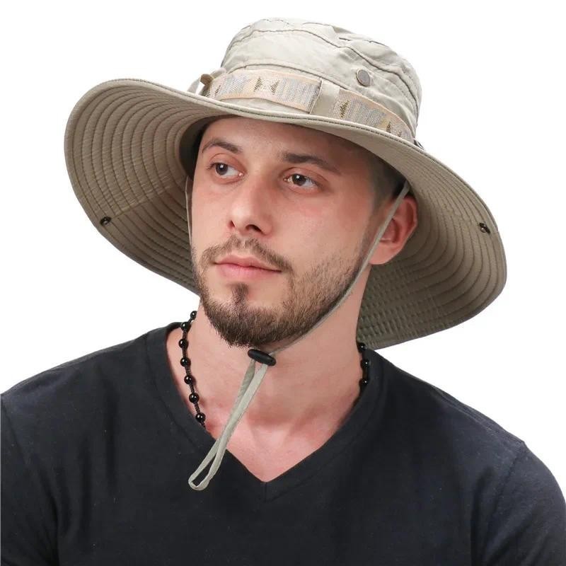 Summer Men Bucket Hat Outdoor UV Protection Wide Brim Panama Safari ...