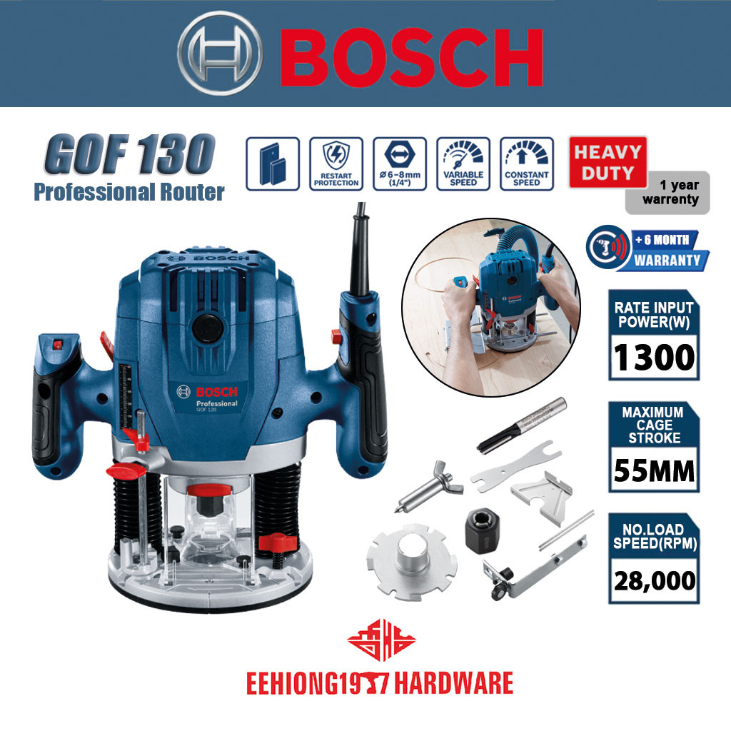 BOSCH GOF 130 Professional Router With Wrench Parallel Template Guide ...