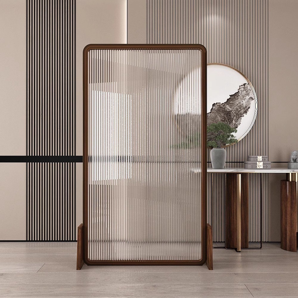 New Chinese Style Solid Wood Screen Long Rainbow Glass Partition Living ...