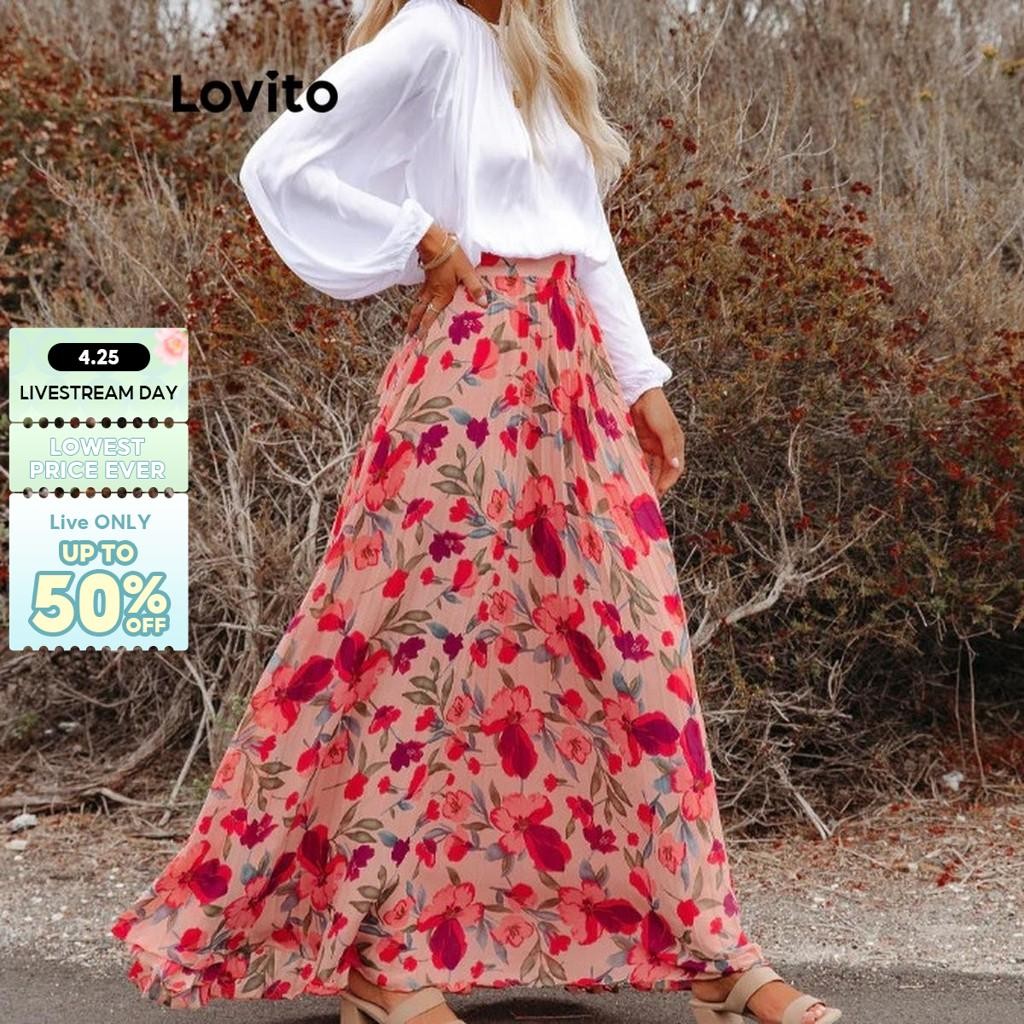 Lovito Plus Size Curve Elegant Plain Printing Skirt for Women LNL70138 ...