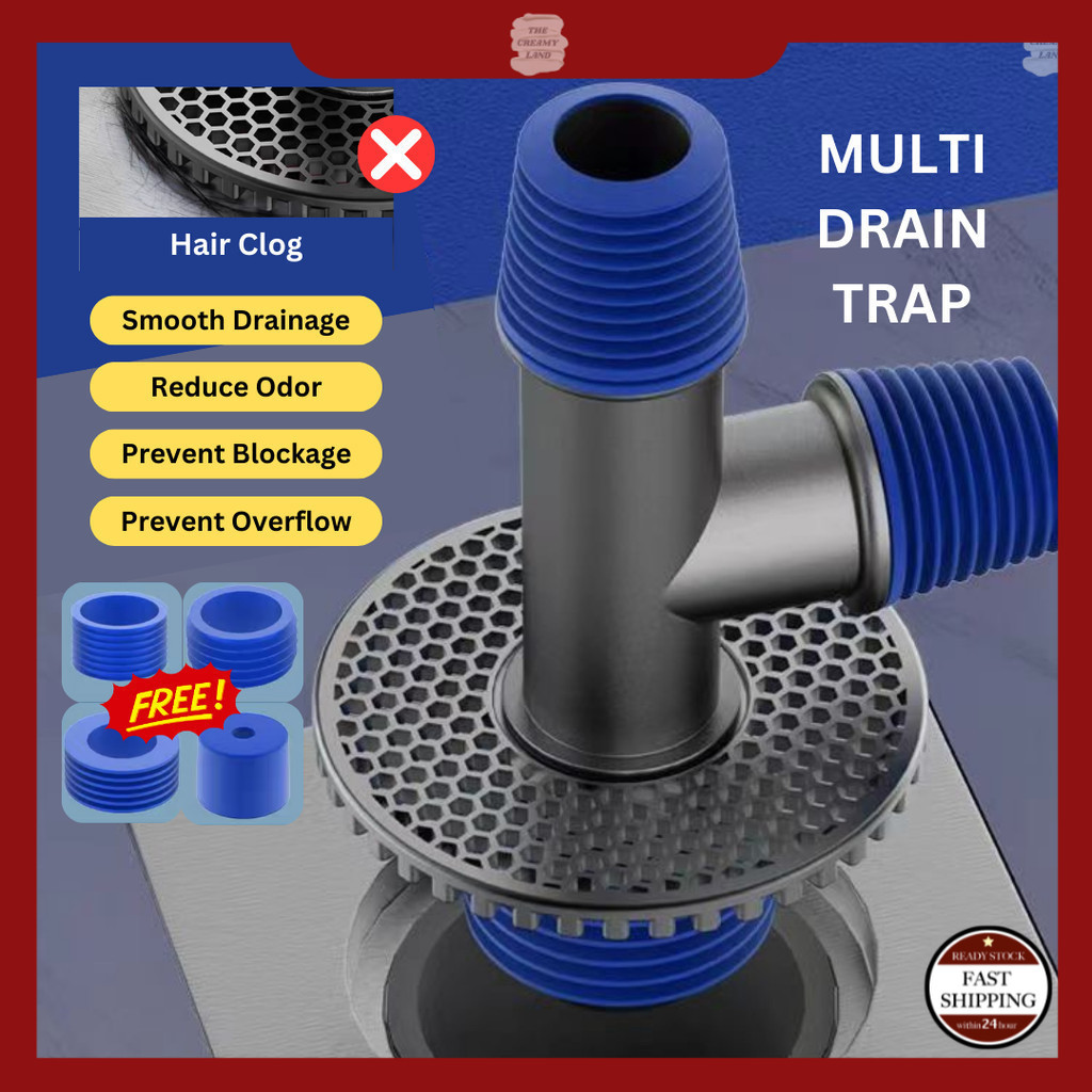 2 / 3 Way Drain Trap Cover Hair Clog Remover Blockage Reduce Odor ...