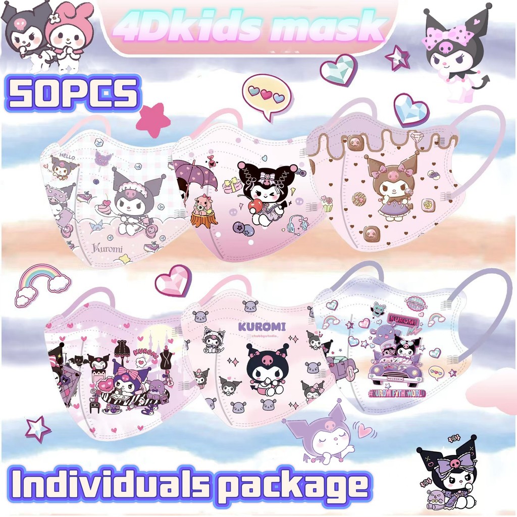 4D New Kuromi Cartoon Printed Mask, Cute Girl Mask Suitable for ...