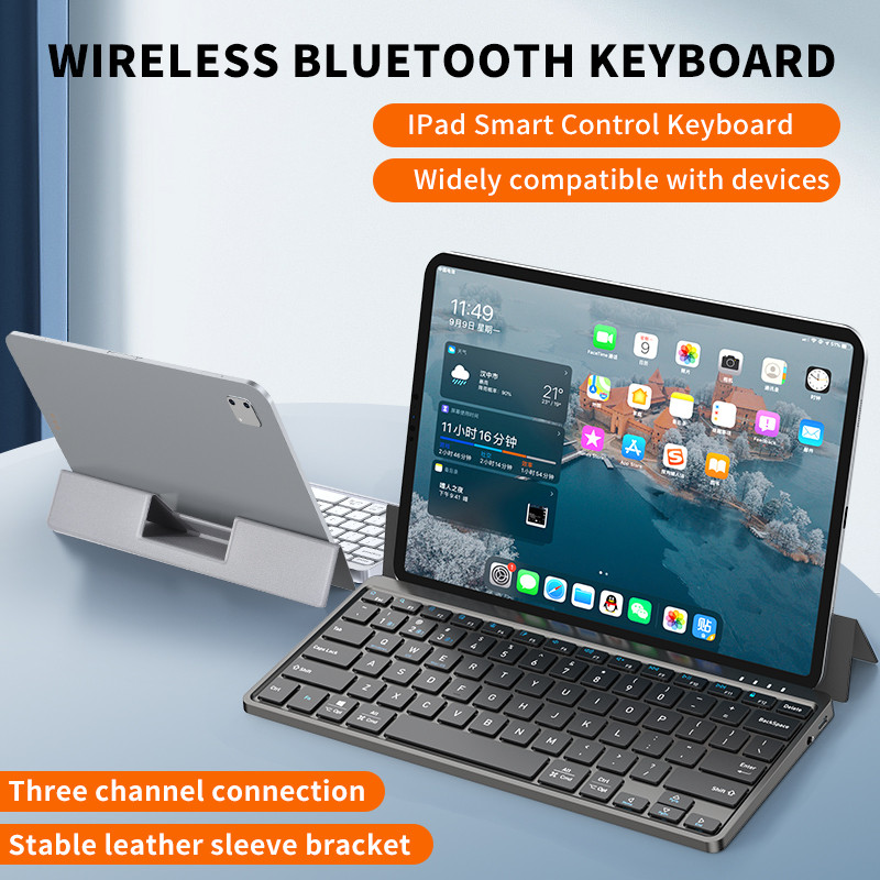 78 Keys Bluetooth Keyboard with PU Leather Tablet Phone Holder ...