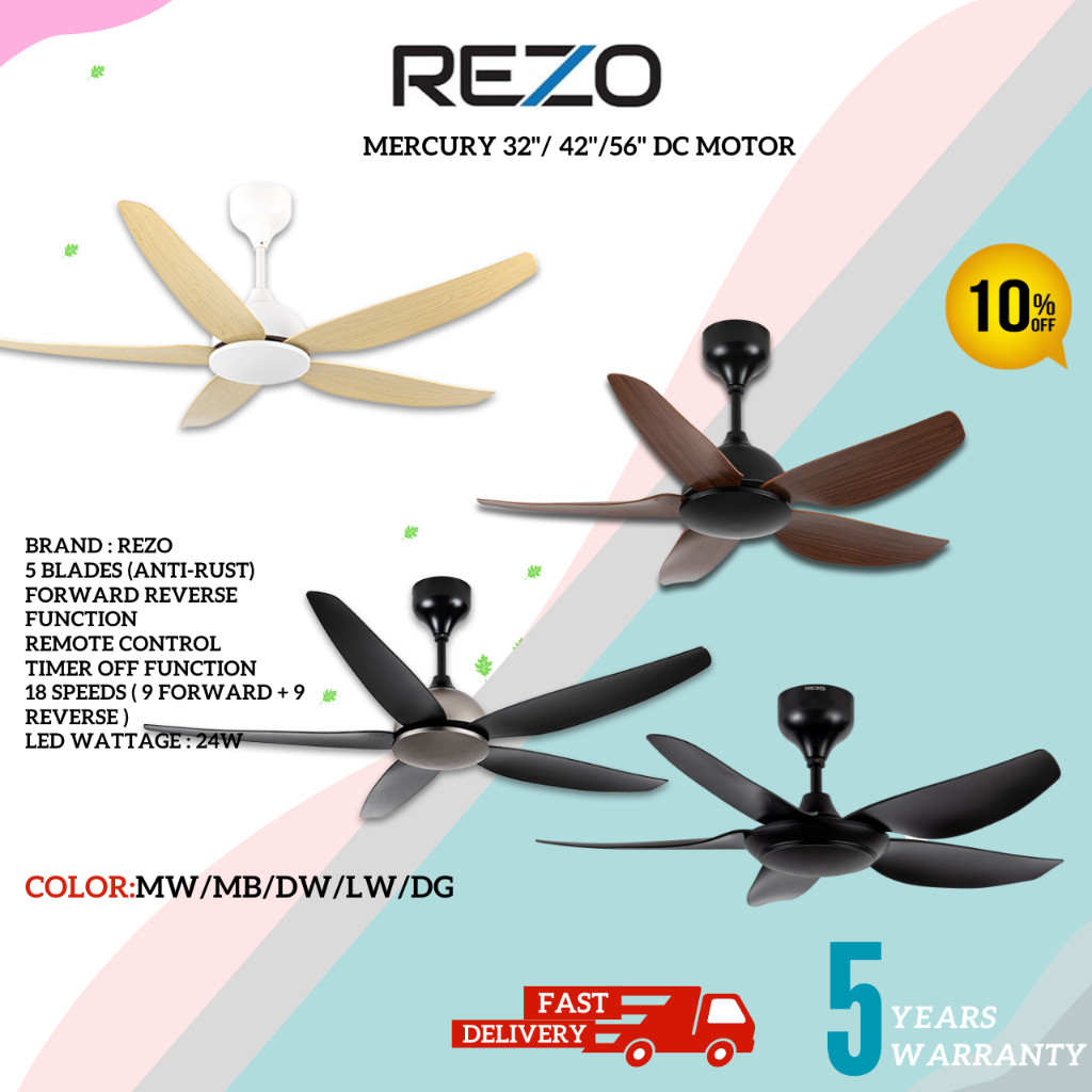 Rezo Mercury 32"/ 42"/56" DC Motor Remote Control Ceiling Fan/ Kipas ...
