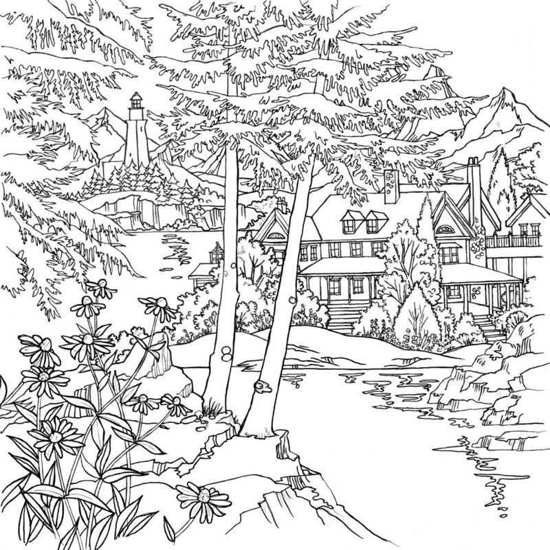 Beautiful landscape - Set of 20 A4 A5 Coloring Pages for Wax and Pencil ...