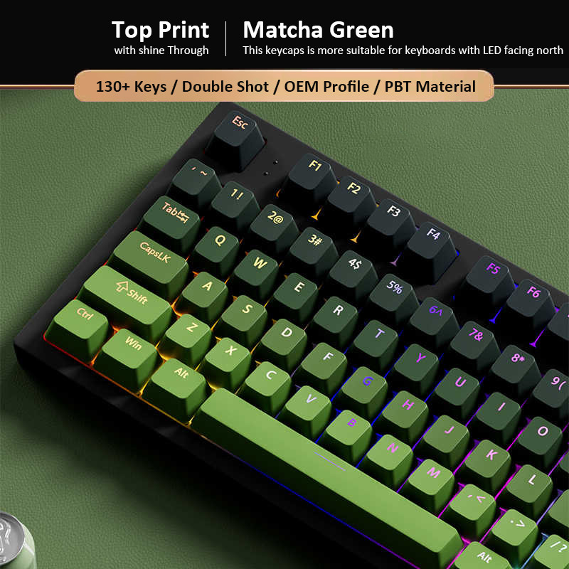 130 Keys Matcha Green Shine Through Keycaps OEM Profile Double Shot PBT ...