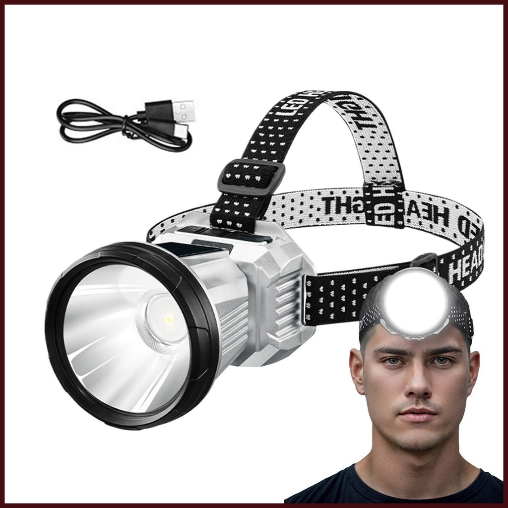 Rechargeable Headlamp Solar Headlight Flashlight Rechargeable IPX5 ...
