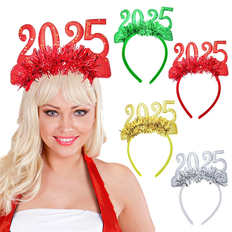 Sequin 2025 Happy New Year Headband Letter Plastic Christmas Headpiece ...