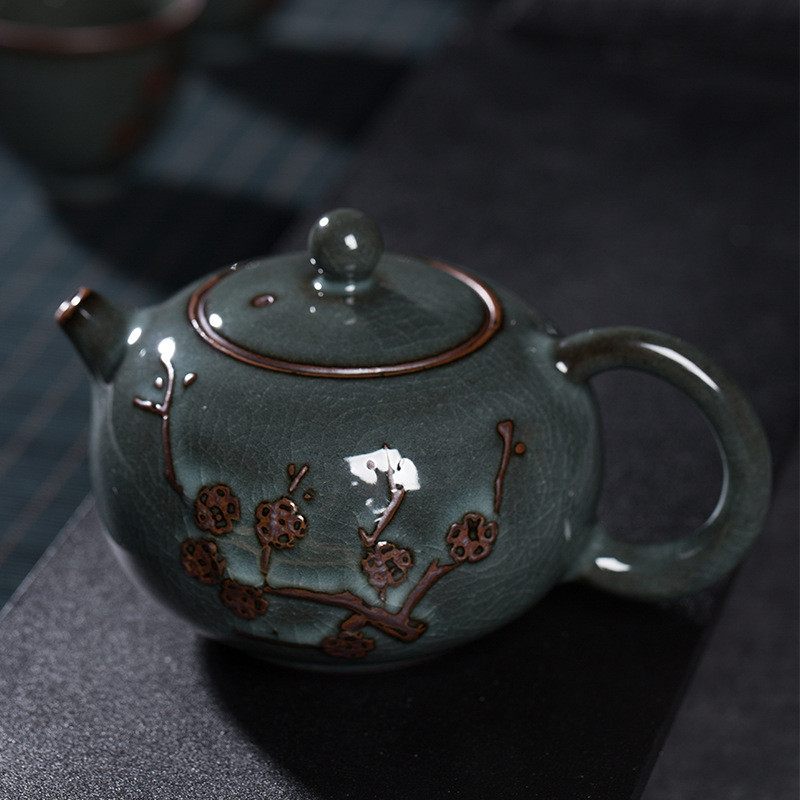 Longquan celadon besi tayar teko tunggal buatan tangan Cina Xishi pot ...
