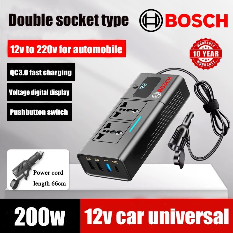 BOSCH Original 200W Power Inverter DC 12V to 220 AC Car Converter 2 AC ...