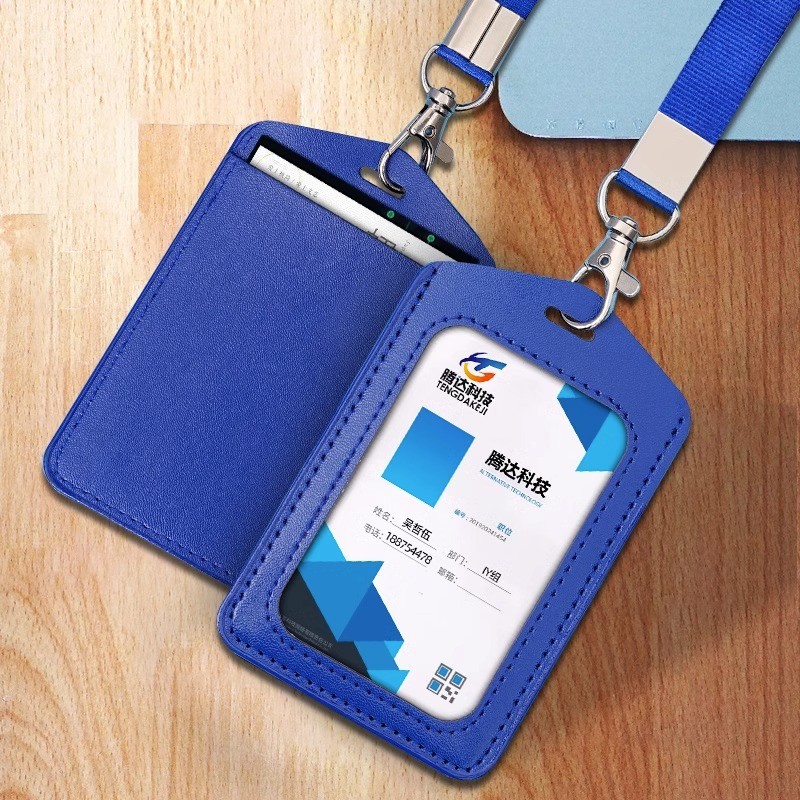 Double Layer Card Holder Work Permit with Lanyard Name Tag Protective ...