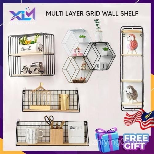 XLM INS MULTI LAPISAN GRID DINDING RAK DINDING SENI RAK GANTUNG BESI ...