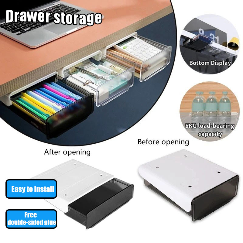 Under Table Desk Drawer Stationary Box Self-adhesive Under-drawer ...