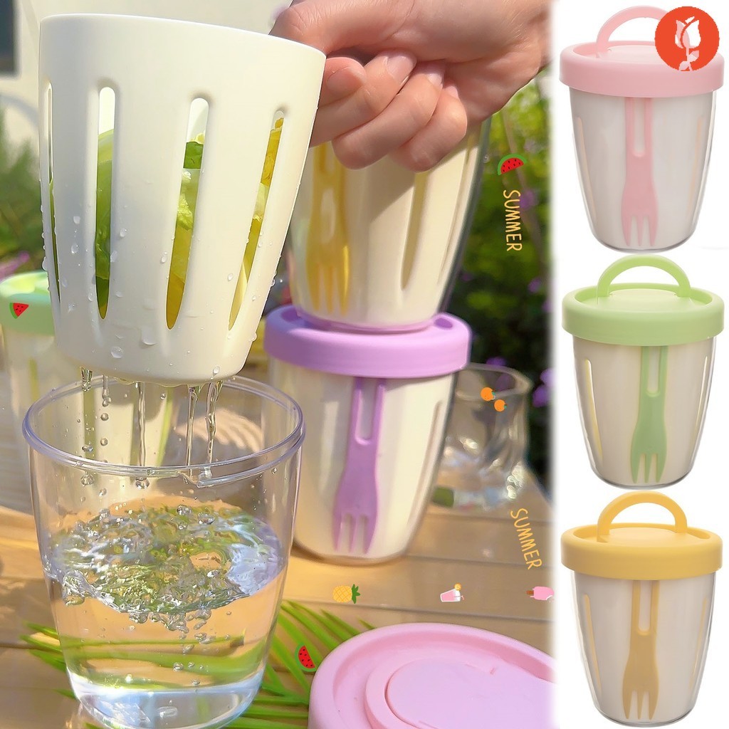 Yellow Green Thickening Camping Picnic Fruit Cleaning Draining Cup With ...