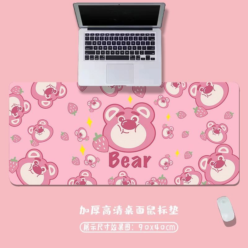 Strawberry Bear Mouse Desk Mat Oversized Pink Cute Office Keyboard Mat ...