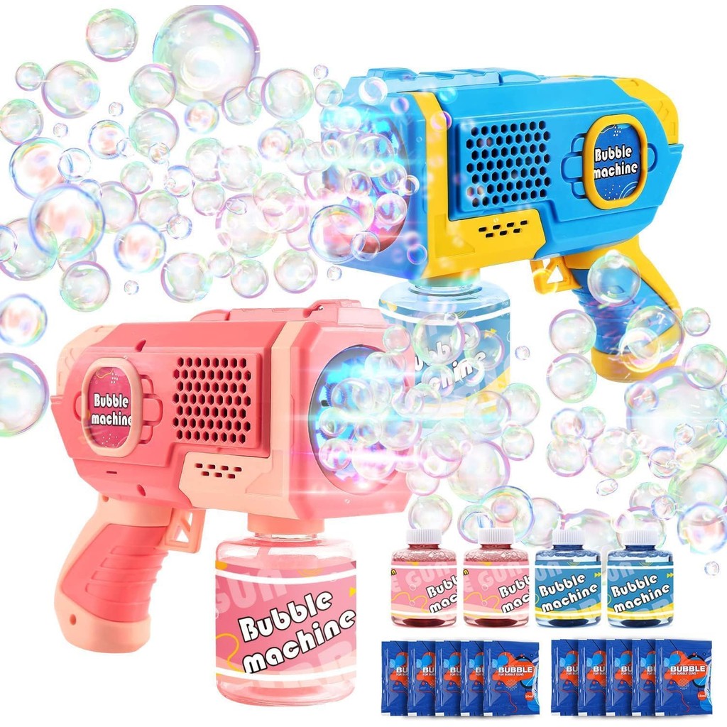EagleStone 2 Pack Bubble Gun Machine for Kids, Automatic Light Up Bubble Blower with 4 Bottles ...