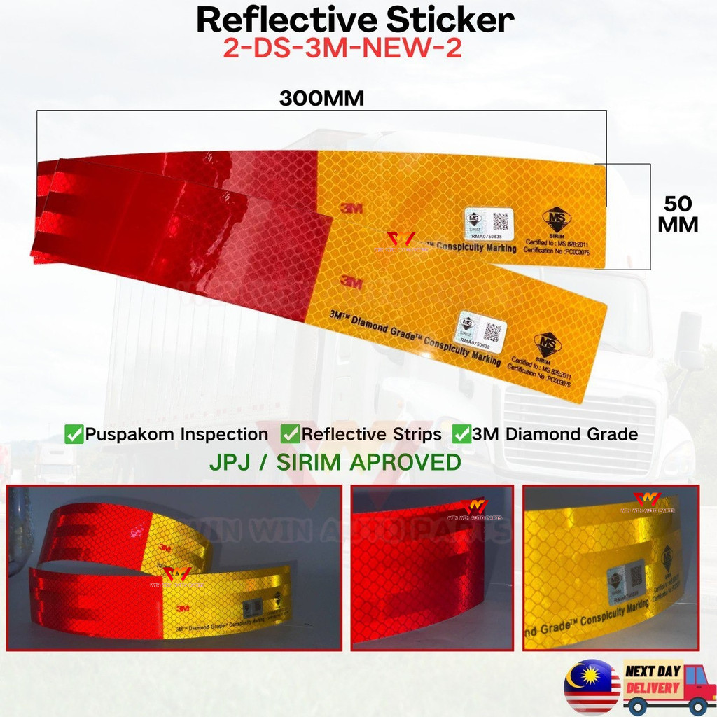 3M Diamond Grade Reflector Type ; PELAKAT LORI 30cm x 5cm / 2"x 12 ...