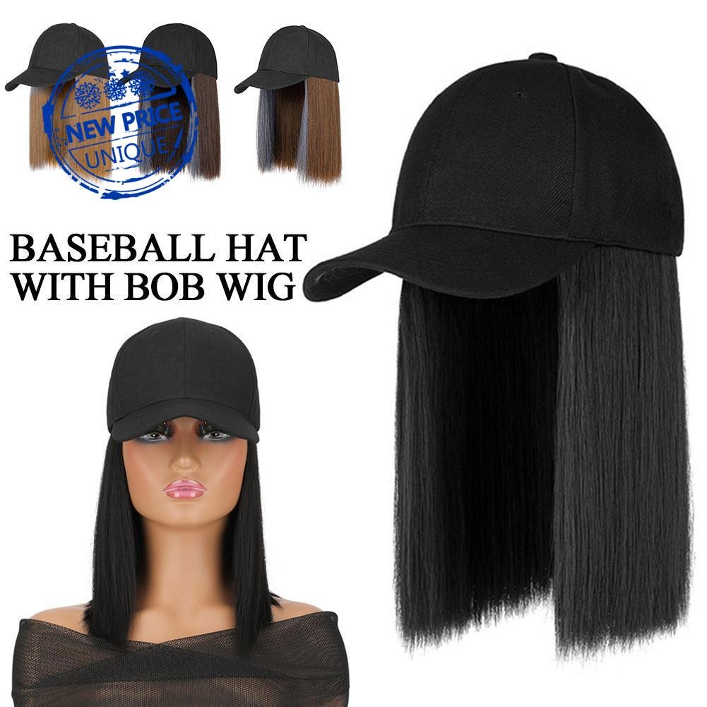 Hat Wig Short Straight Hair Baseball Cap With Bob Wig Adjustable Hat ...