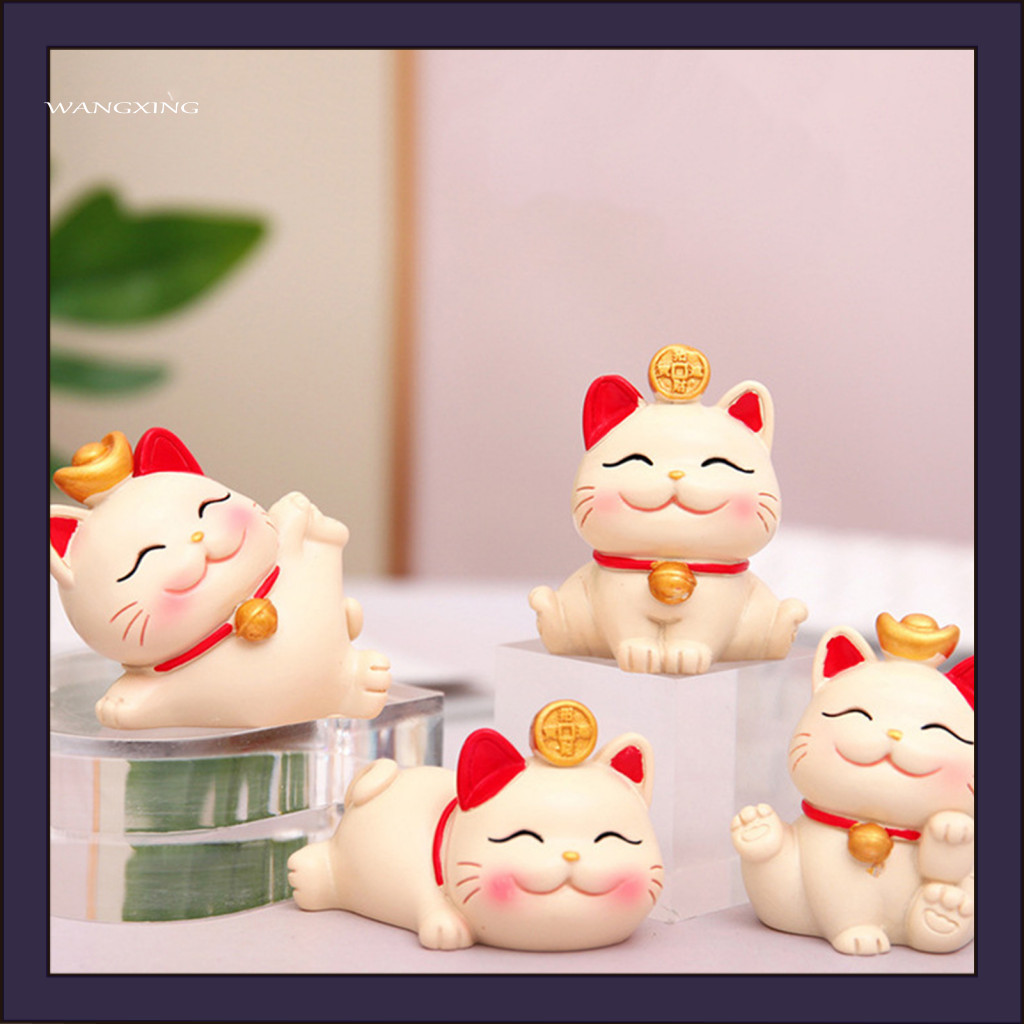 [WX] Miniature Lucky Cat Figure Home Decor Lovely Lucky Cat Sculpture ...