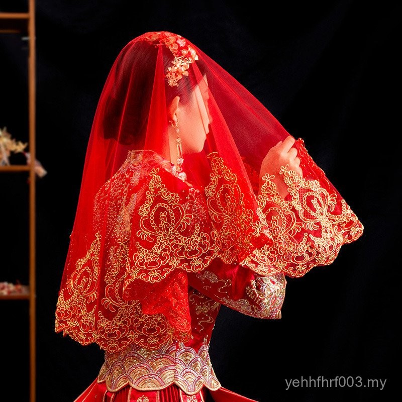 Red Hijab Bridal Translucent Wedding Birth Veil High-End Chinese ...
