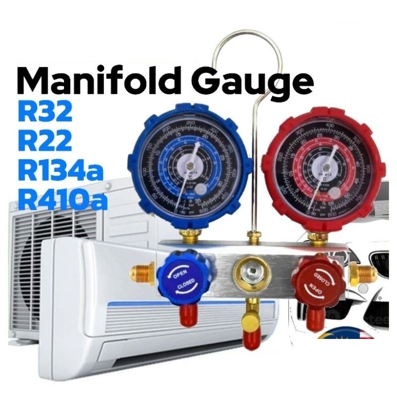 ZKT [ FREE ADAPTER ] Manifold Gauge R32 R410a R22 R134a GAS METER Set ...