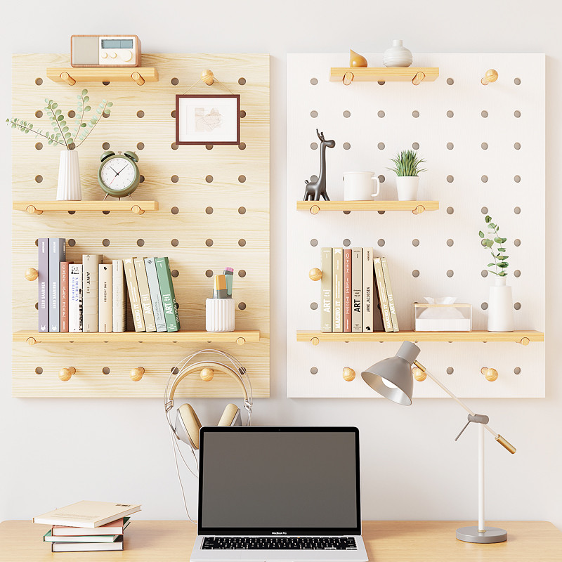 Papan lubang atas dinding kayu pepejal rak rak paparan kayu dinding rak ...