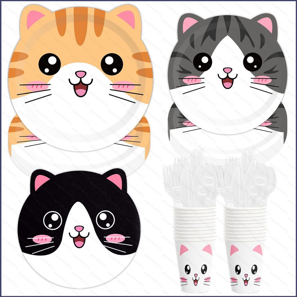 YE Cute cat birthday Decoration Party Tablecloth backdrop balloon Paper ...