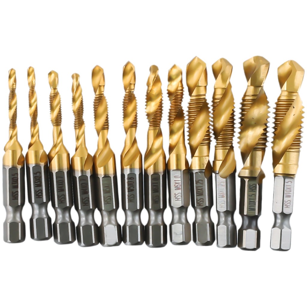 YAFEXHM 】12pcs Plated Hex Shank HSS Screw Thread Metric Tap Drill ...
